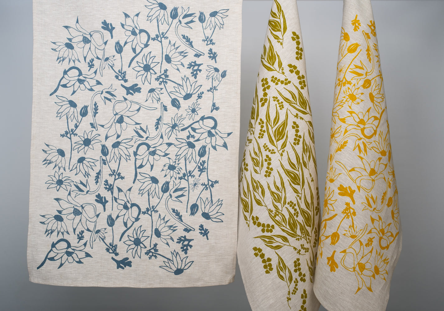 Linen Tea Towel with Hand-Printed Flannel Flowers – Femke Textiles